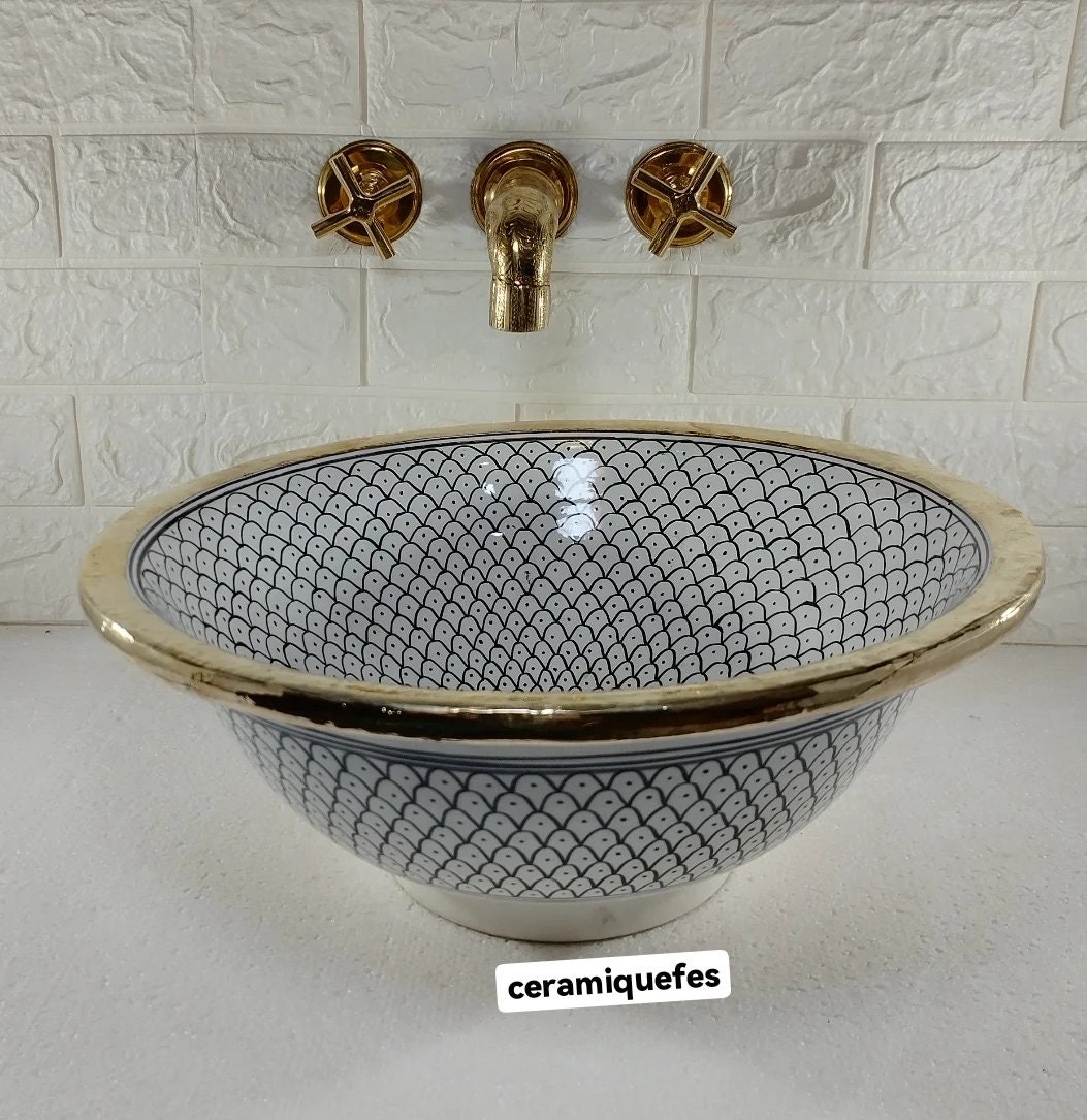 Bathroom Sink, Moroccan Style Sink, Hand Painted Sink With Brass ...