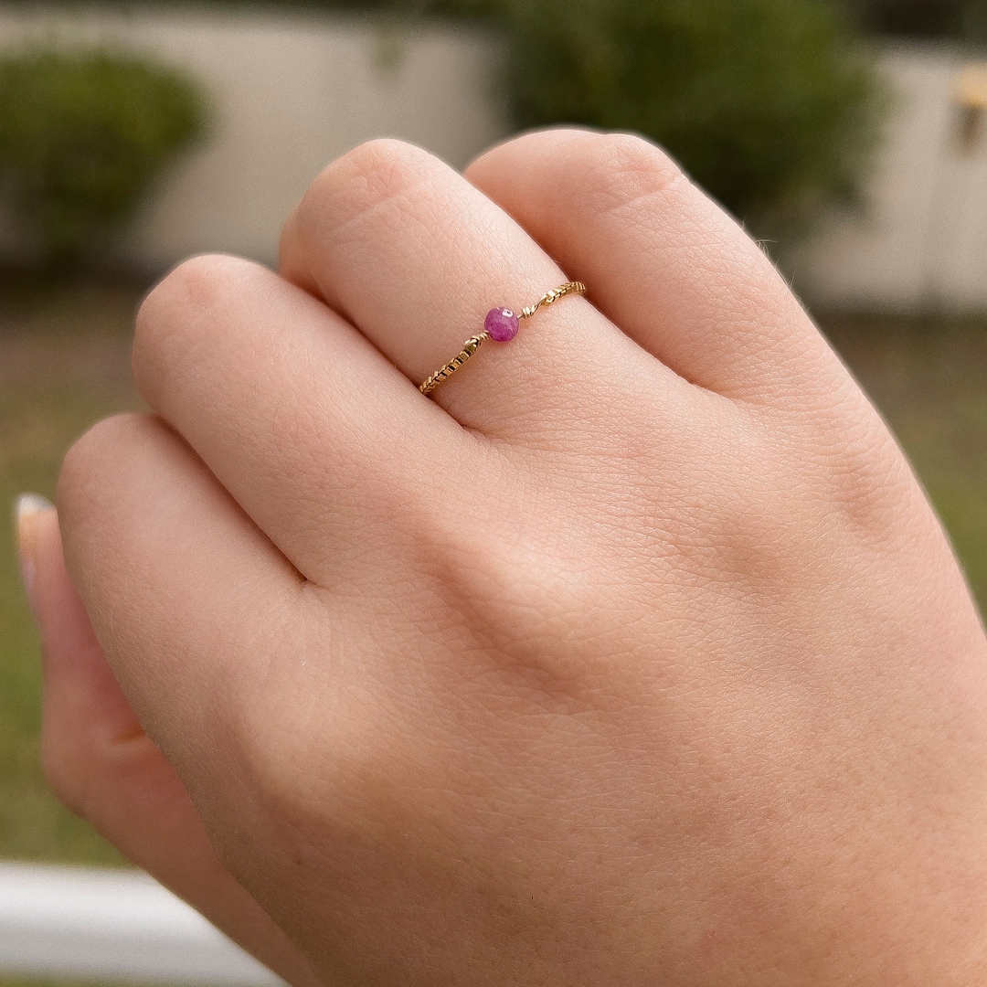 14K Gold Filled Birthstones Chain Ring Adjustable Dainty - Etsy