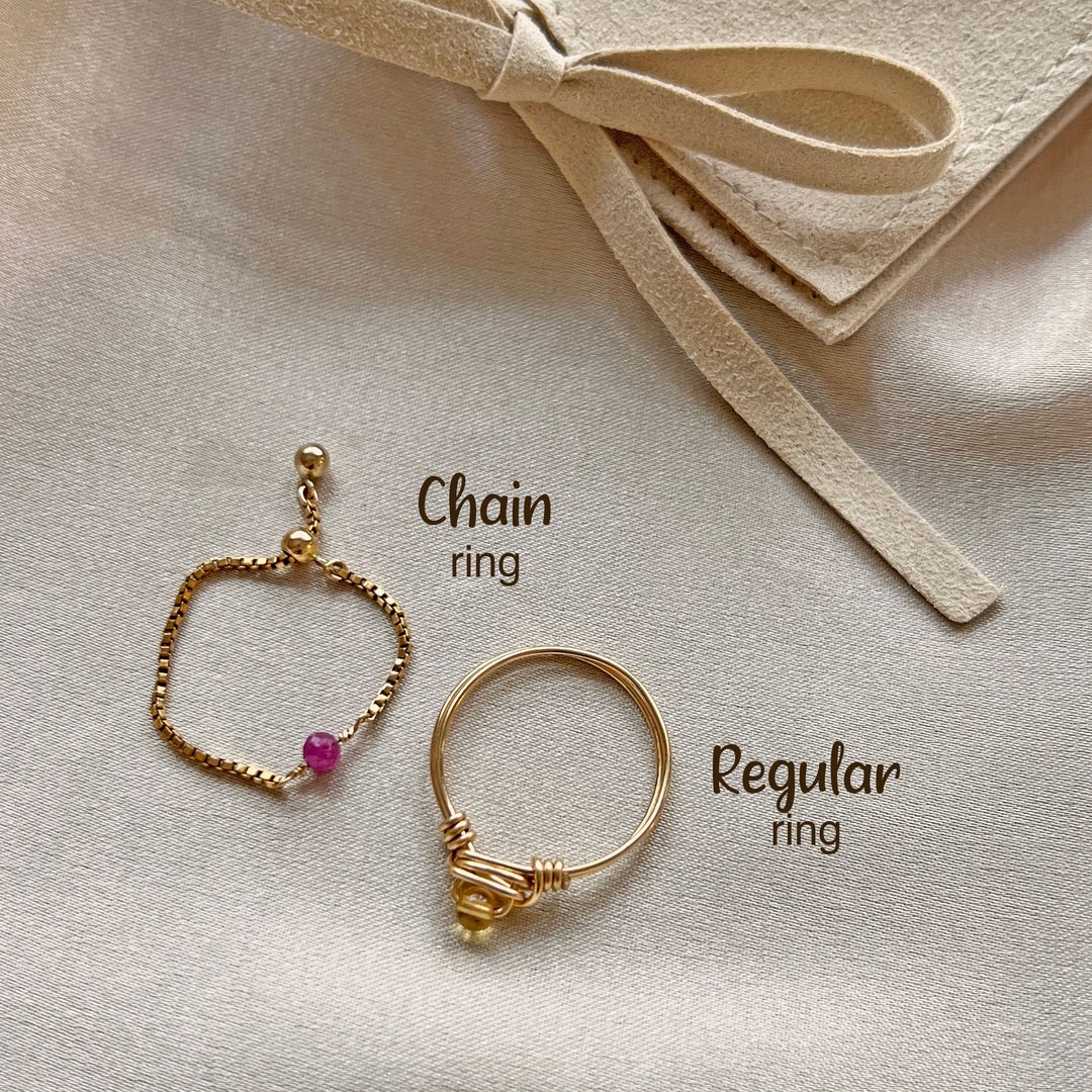 14K Gold Filled Birthstones Chain Ring Adjustable Dainty Natural Stones ...