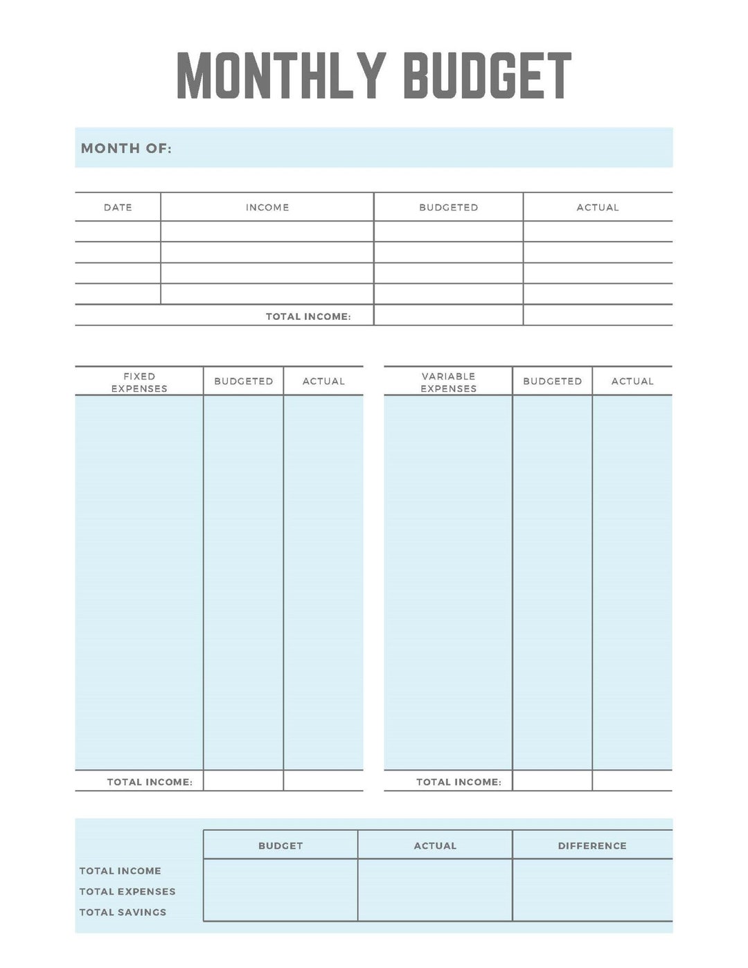 Monthly Budget Planning Work Sheet - Etsy