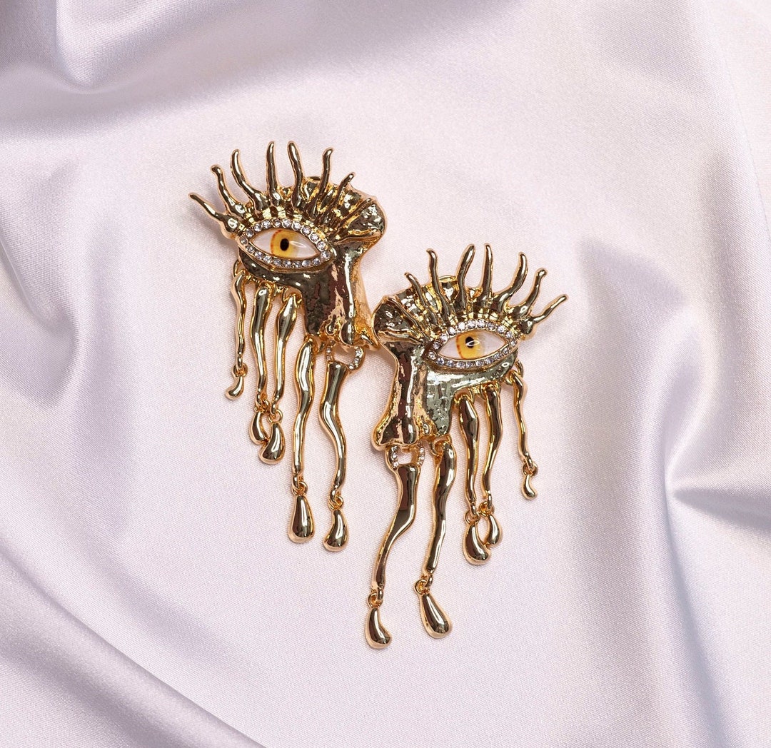 Vintage Gold Evil Eye Fashion Earrings Anatomy Gold Face Earrings Evil ...