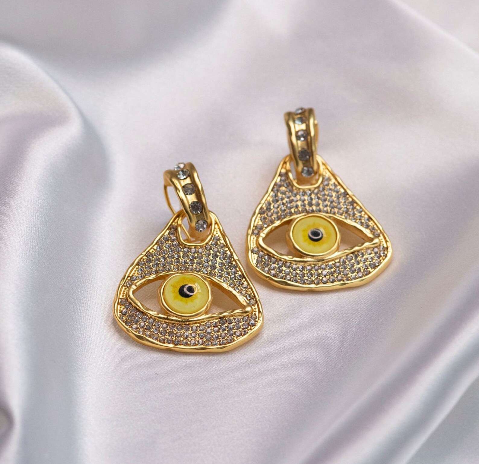 Surrealist Gold Vintage Evil Eye Earrings Visage Crystals Earrings Fun ...