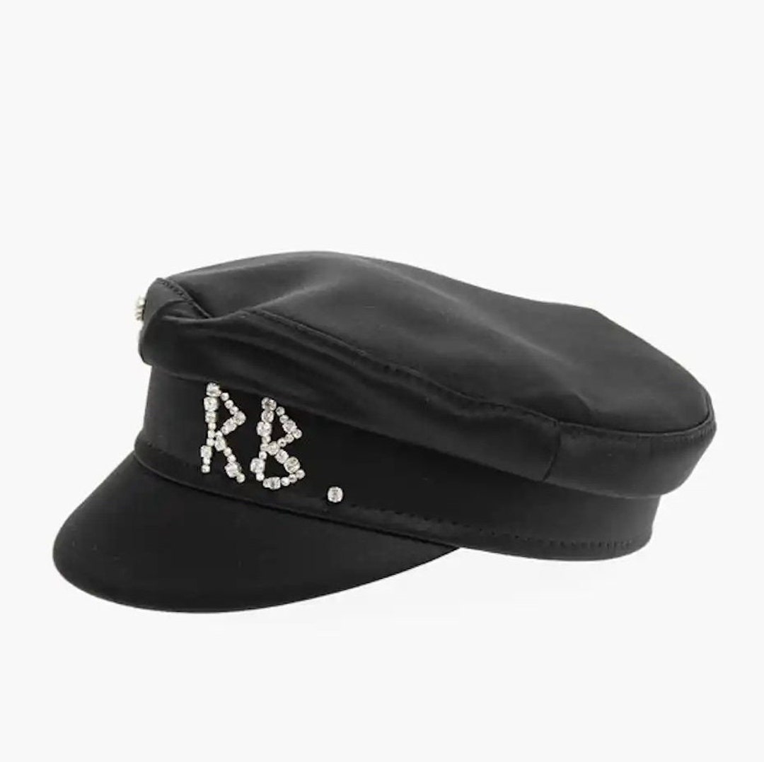 Black Satin Baker Boy RB Crystals Hat - Etsy