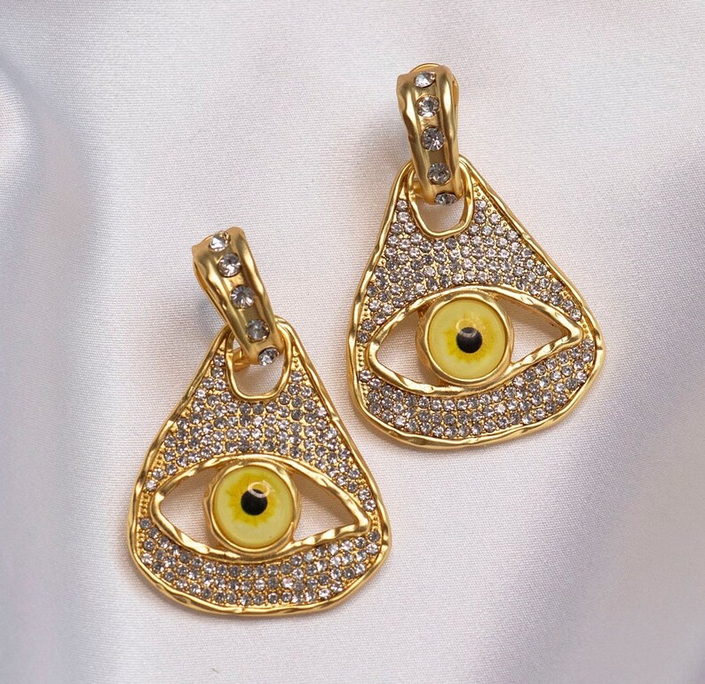 Surrealist Gold Vintage Evil Eye Earrings Visage Crystals Earrings Fun ...