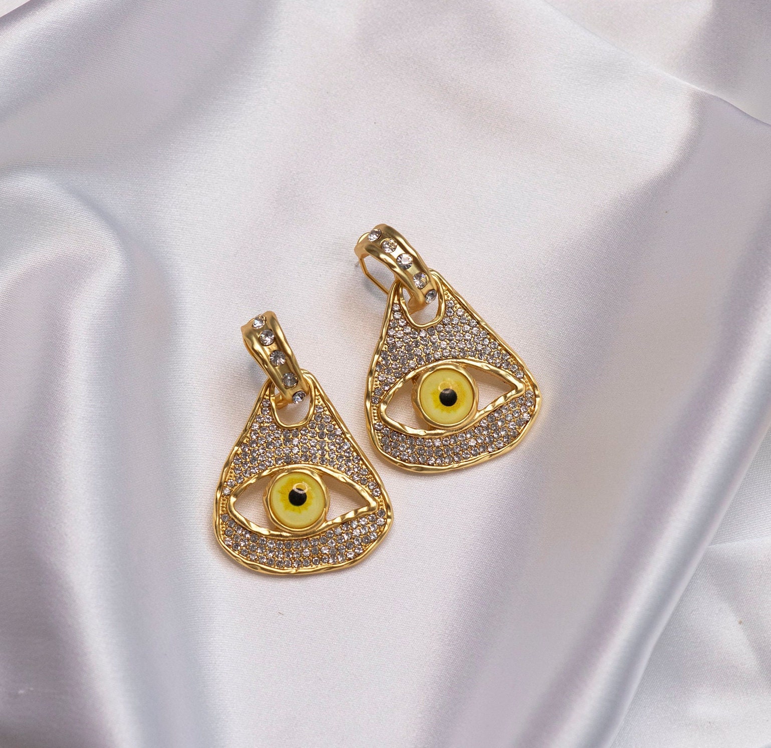 Surrealist Gold Vintage Evil Eye Earrings Visage Crystals Earrings Fun ...