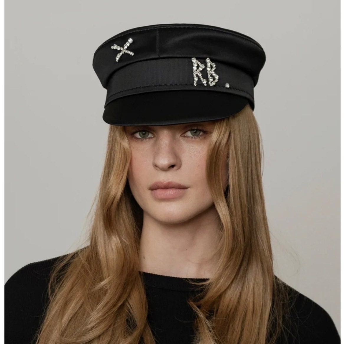 Black Satin Baker Boy RB Crystals Hat - Etsy