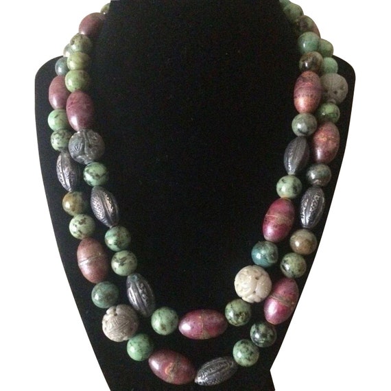 Vintage Signed Alice Kuo Double Strand Jasper Stone Necklace | Etsy