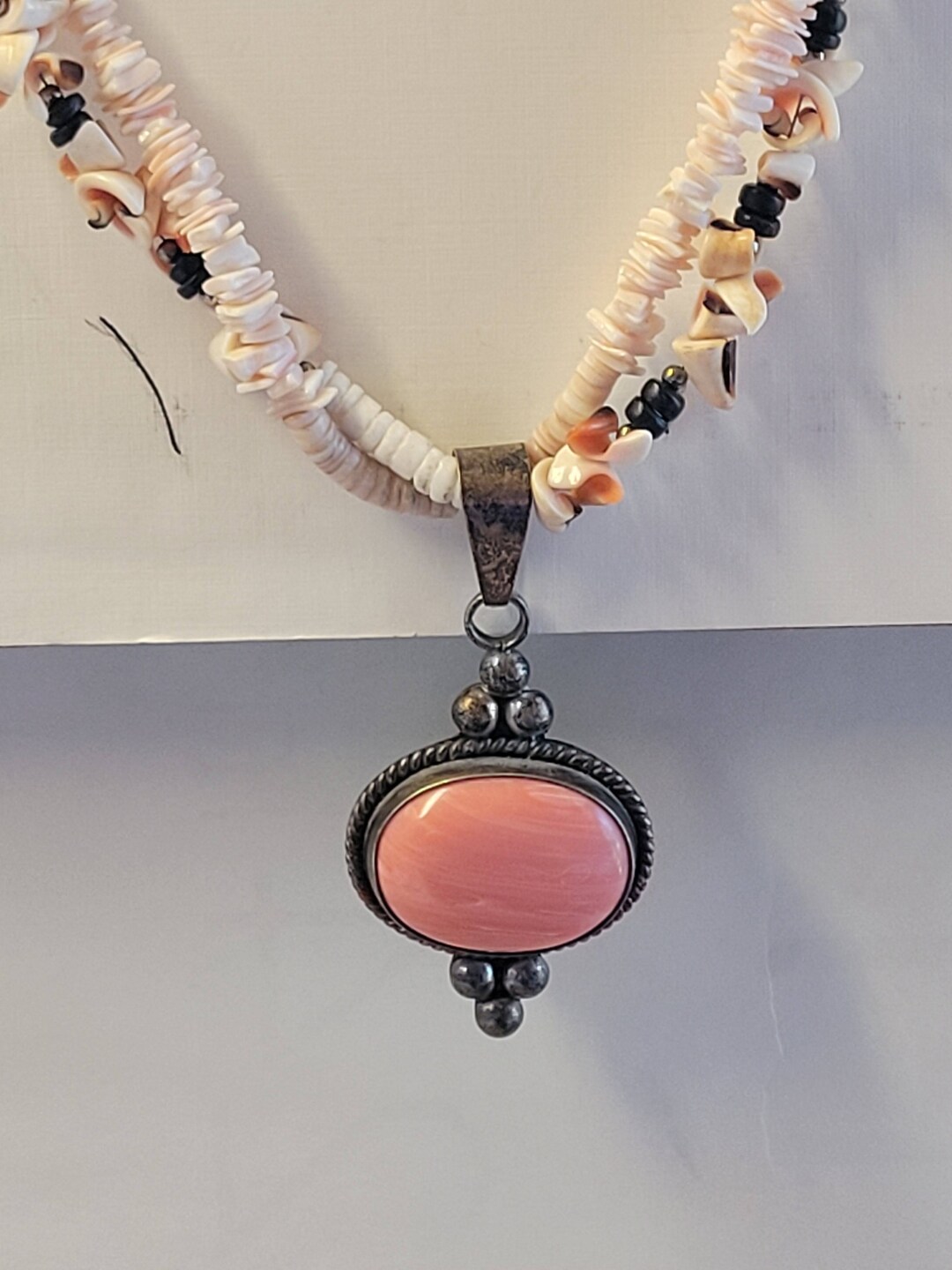 Vintage Koralle & Sterling Silber Anhänger Halskette mit Puka Muschel ...