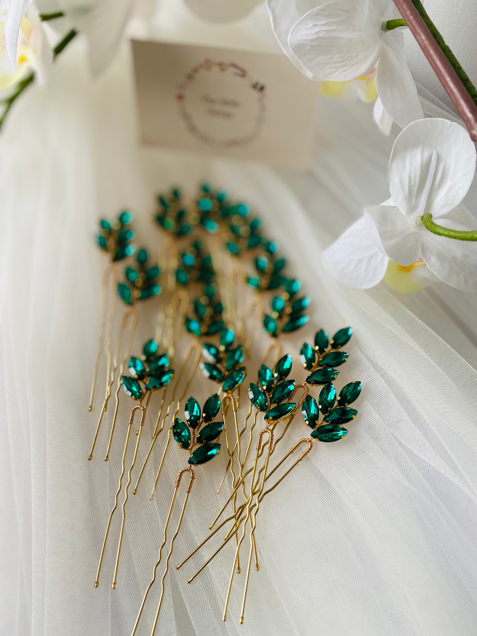 Emerald Green 3 Pcs Set Rhinestones Little Simple Bride Wedding Hair ...