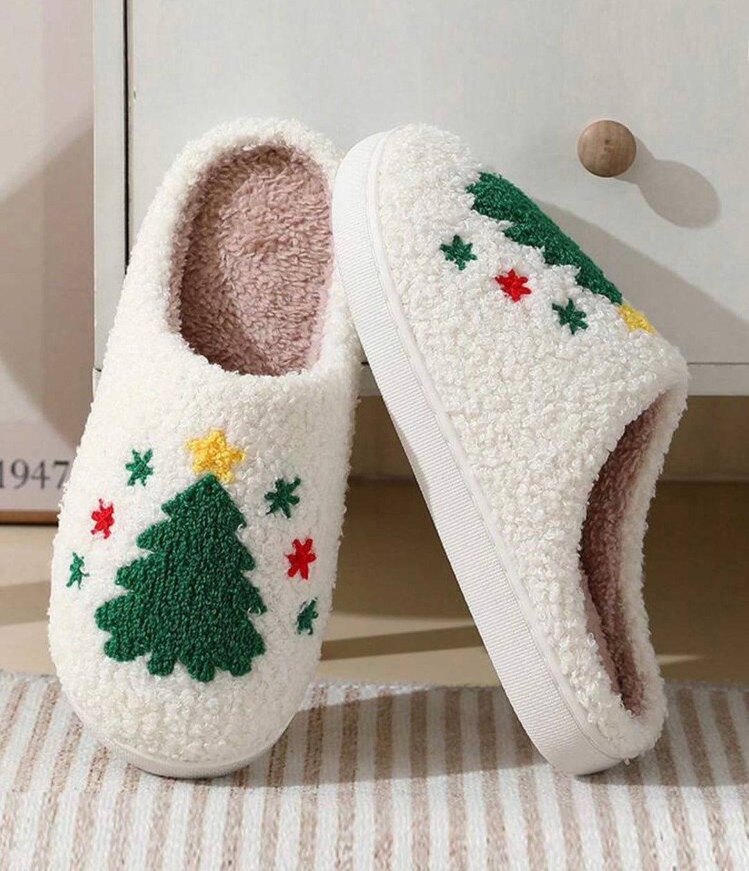 Comfy Slippers/ Christmas Tree Design/ Warm/ Non Slip/ Indoor Slippers ...
