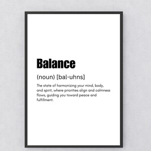 Balance Definition Wall Art Print | Inspirational Quote | Mindfulness ...