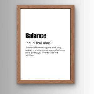 Balance Definition Wall Art Print | Inspirational Quote | Mindfulness ...
