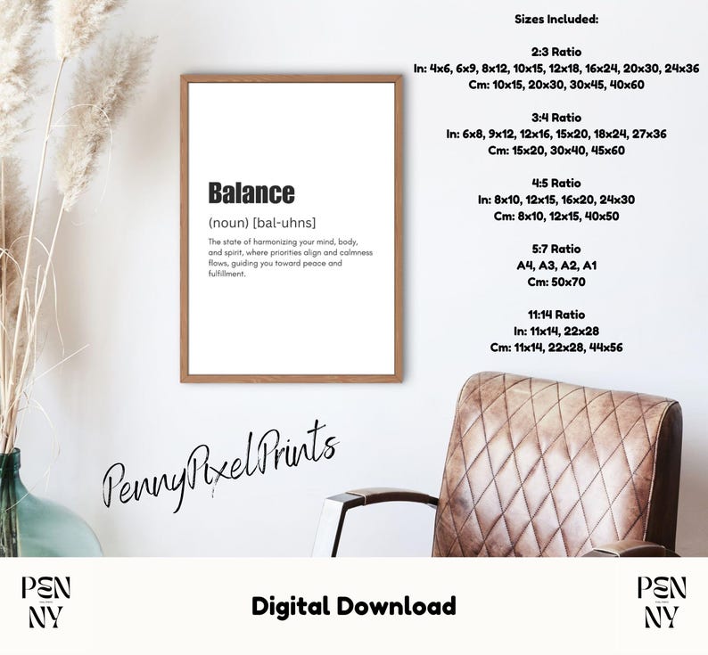 Balance Definition Wall Art Print | Inspirational Quote | Mindfulness ...