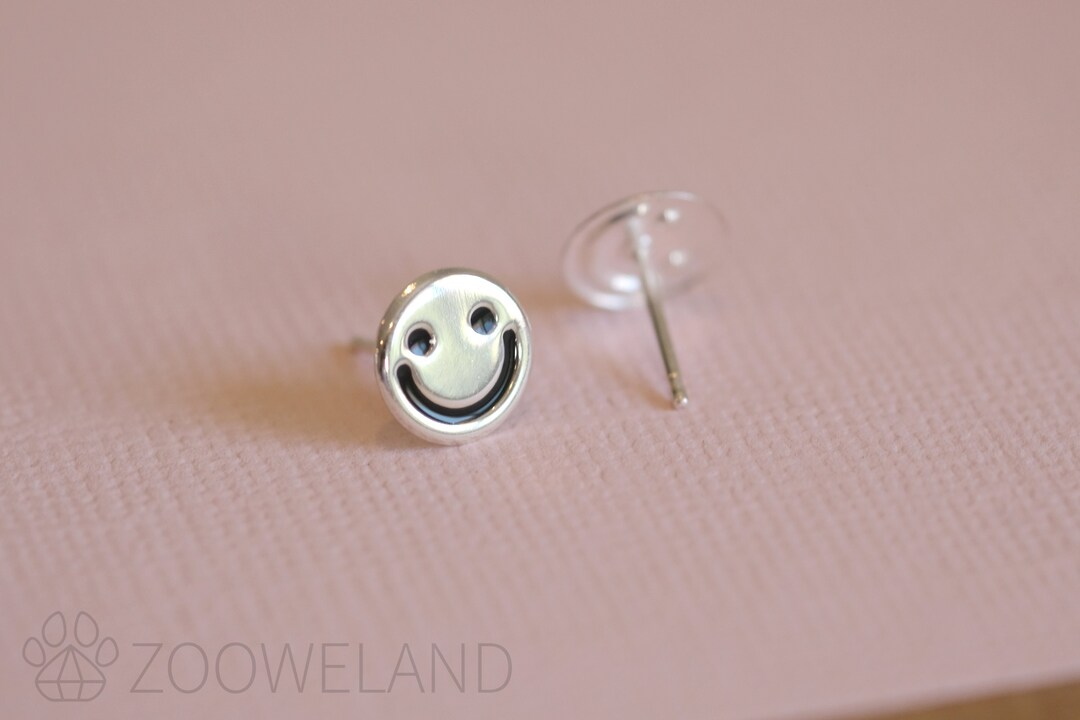 Smiley Face Silver Earrings - Dainty 925 Sterling Silver Stud Friction ...