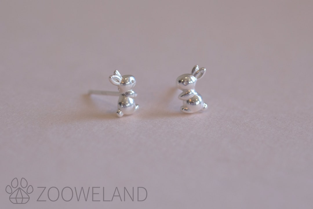 Rabbit Silver Earrings - Dainty 925 Sterling Silver Stud Friction Push ...