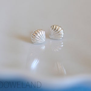 Scallop Shell Silver Earrings - Dainty 925 Sterling Silver Stud Friction Push Back Earrings, Fan ...