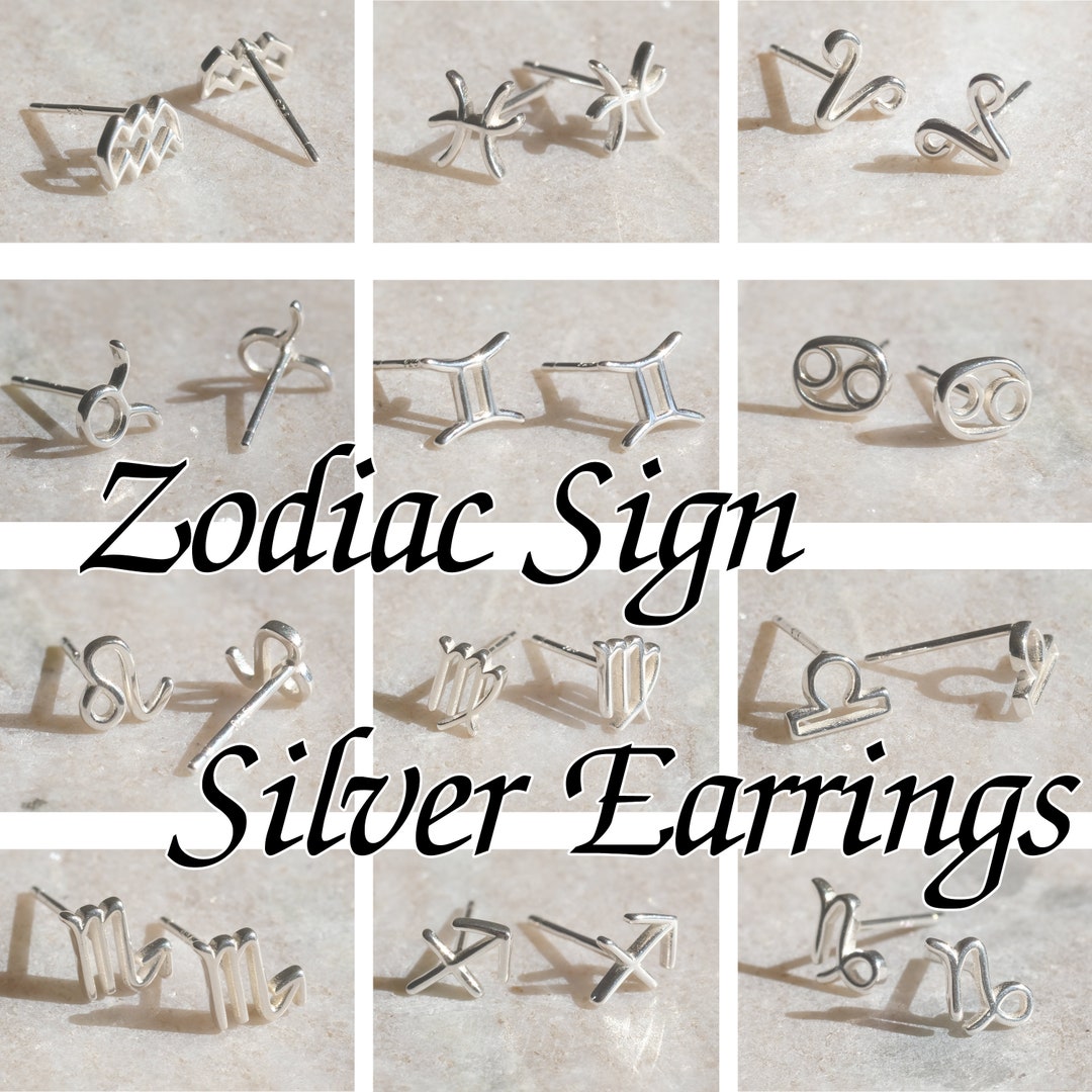 Zodiac Signs Silver Earrings - Dainty 925 Sterling Silver Stud Friction ...