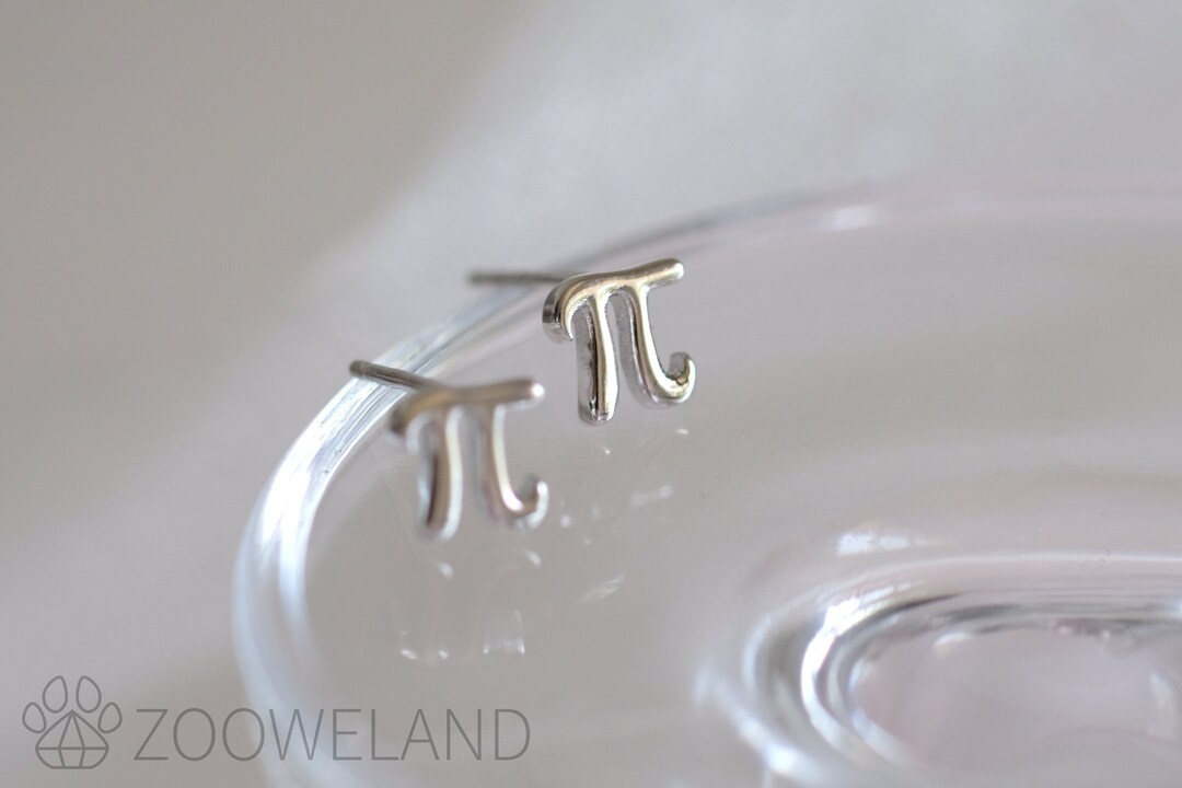 Pi Symbol Silver Stud Earrings - Solid 925 Sterling Silver With Push ...