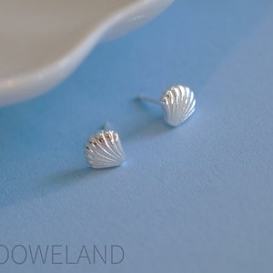 Scallop Shell Silver Earrings - Dainty 925 Sterling Silver Stud Friction Push Back Earrings, Fan ...