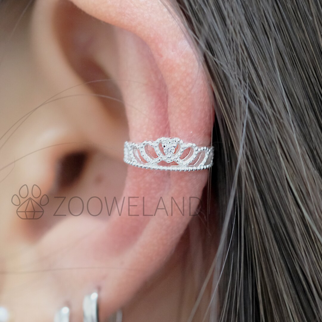 Princess Tiara Ear Cuff With CZ 925 Sterling Silver, No Piercing Needed ...