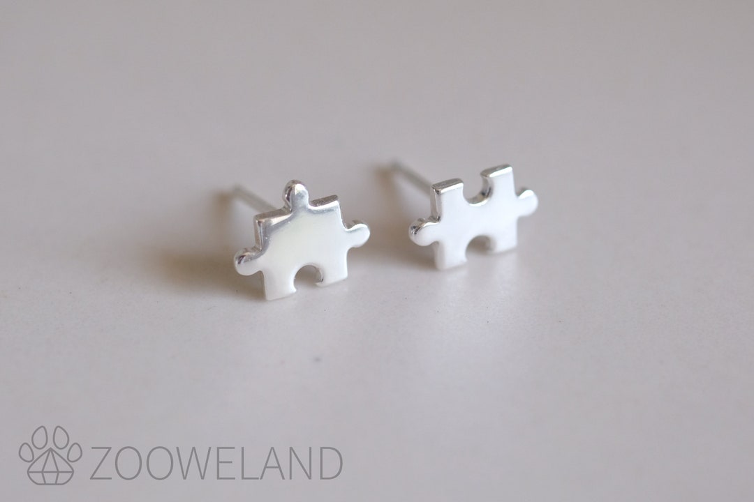 Jigsaw Puzzle Piece Silver Stud Earrings - Dainty 925 Sterling Silver ...