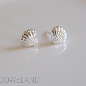 Scallop Shell Silver Earrings - Dainty 925 Sterling Silver Stud Friction Push Back Earrings, Fan ...