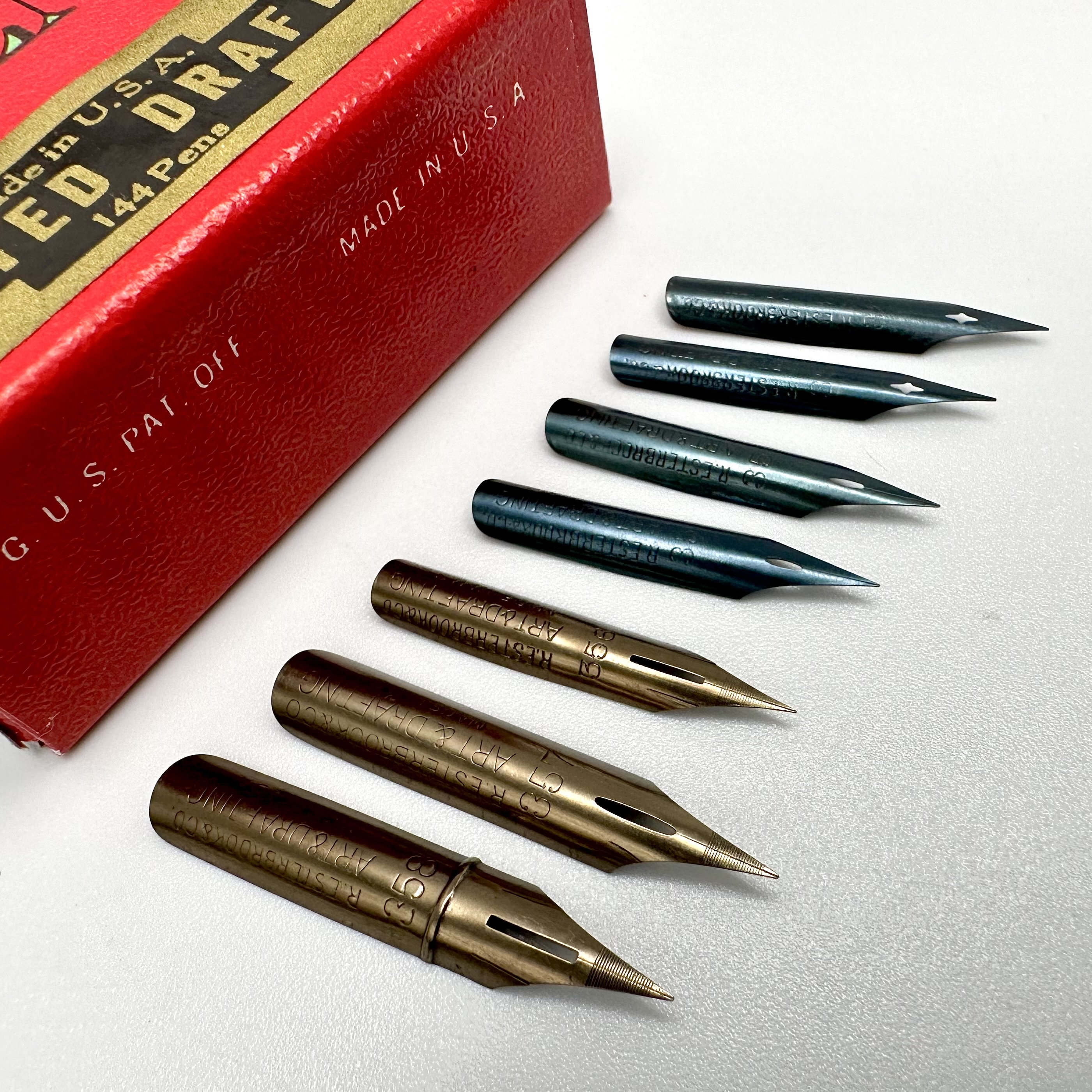 7 Vtg Esterbrook Art & Drafting Dip Pen Nibs 354 355 356 357 358 ...