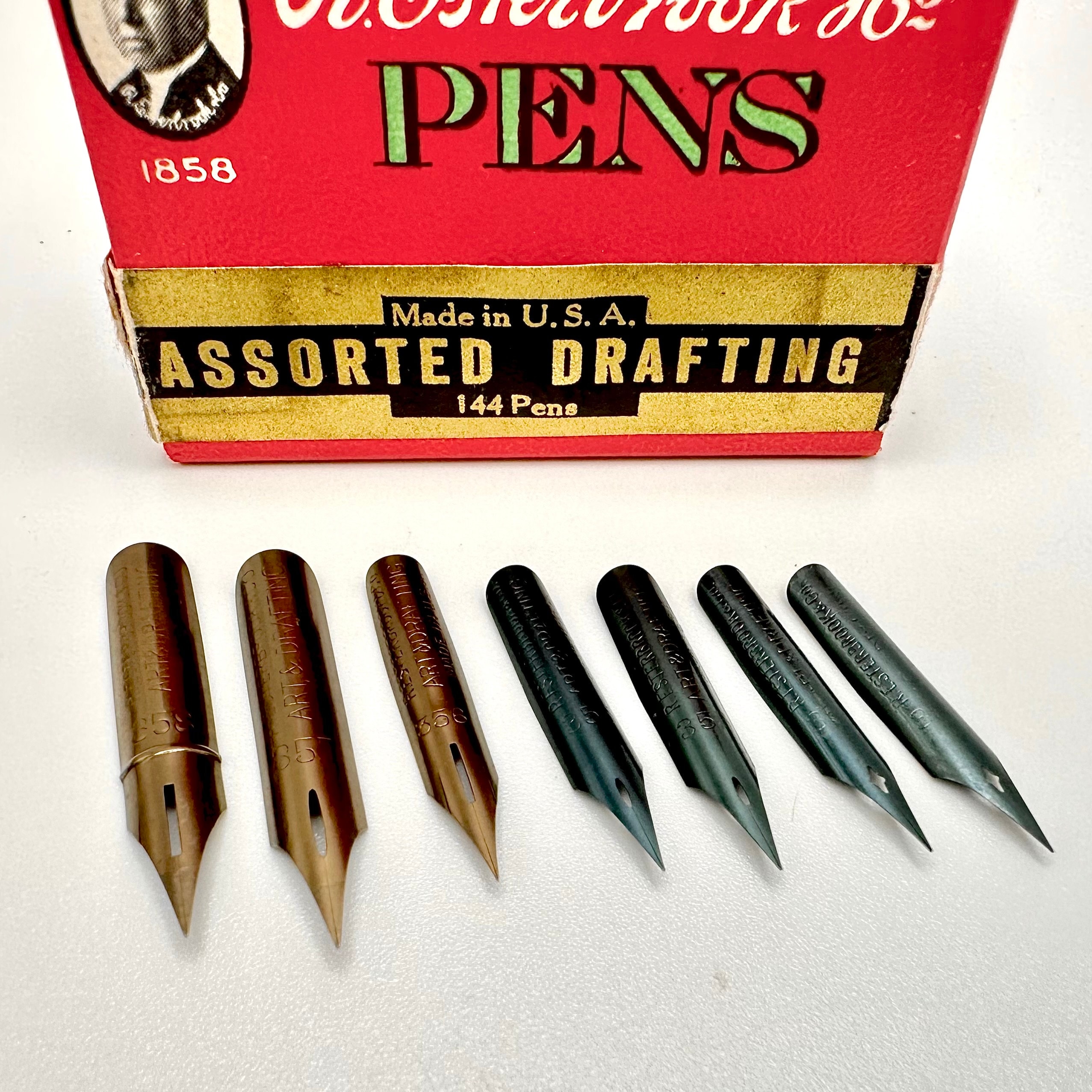 7 Vtg Esterbrook Art & Drafting Dip Pen Nibs 354 355 356 357 358 ...