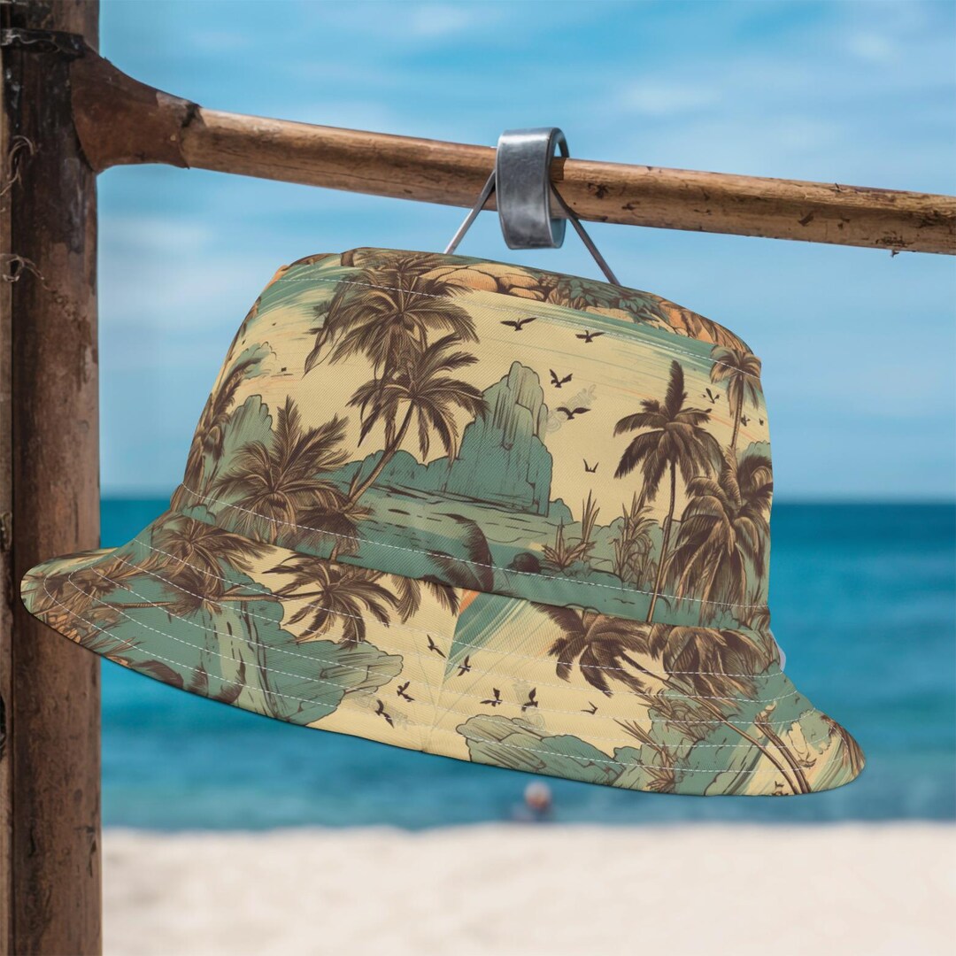 Vintage Hawaiian Print Tropical Bucket Hat for Beach Vacation Wear to ...