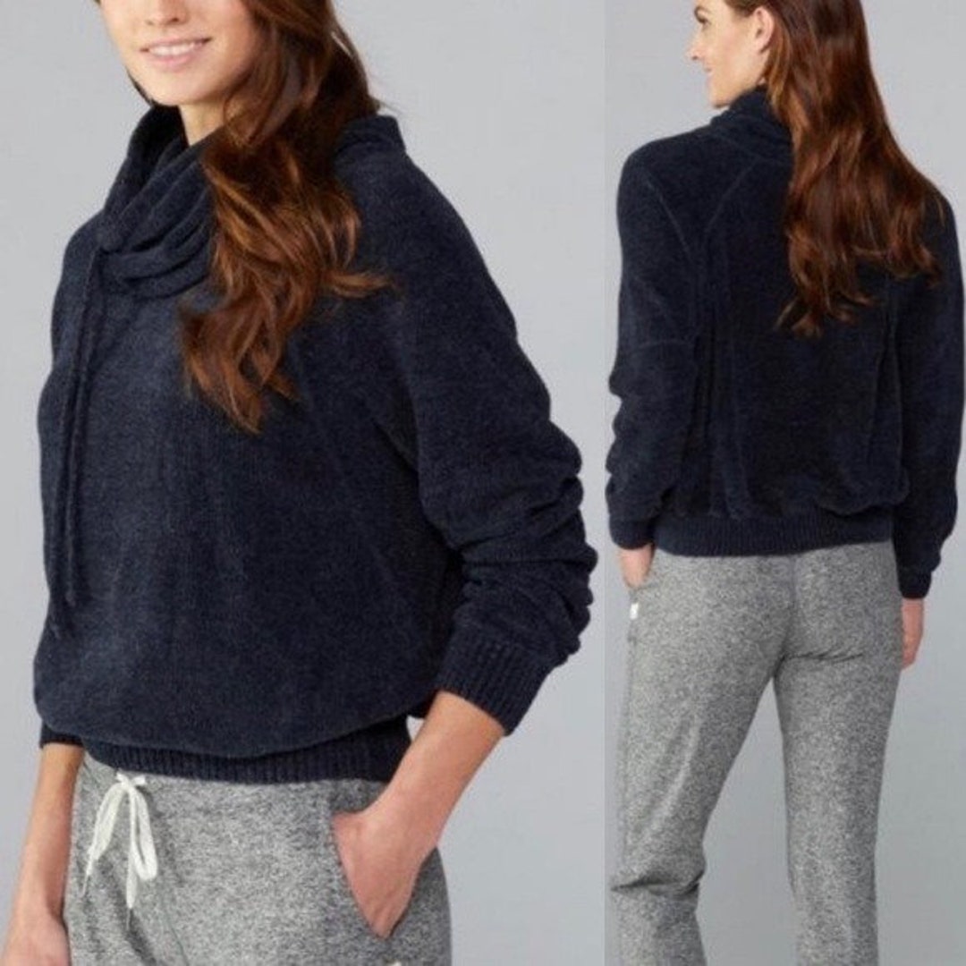 PRANA Auberon Chenille Soft Cowl Funnel Neck Navy Blue Sweater XS - Etsy