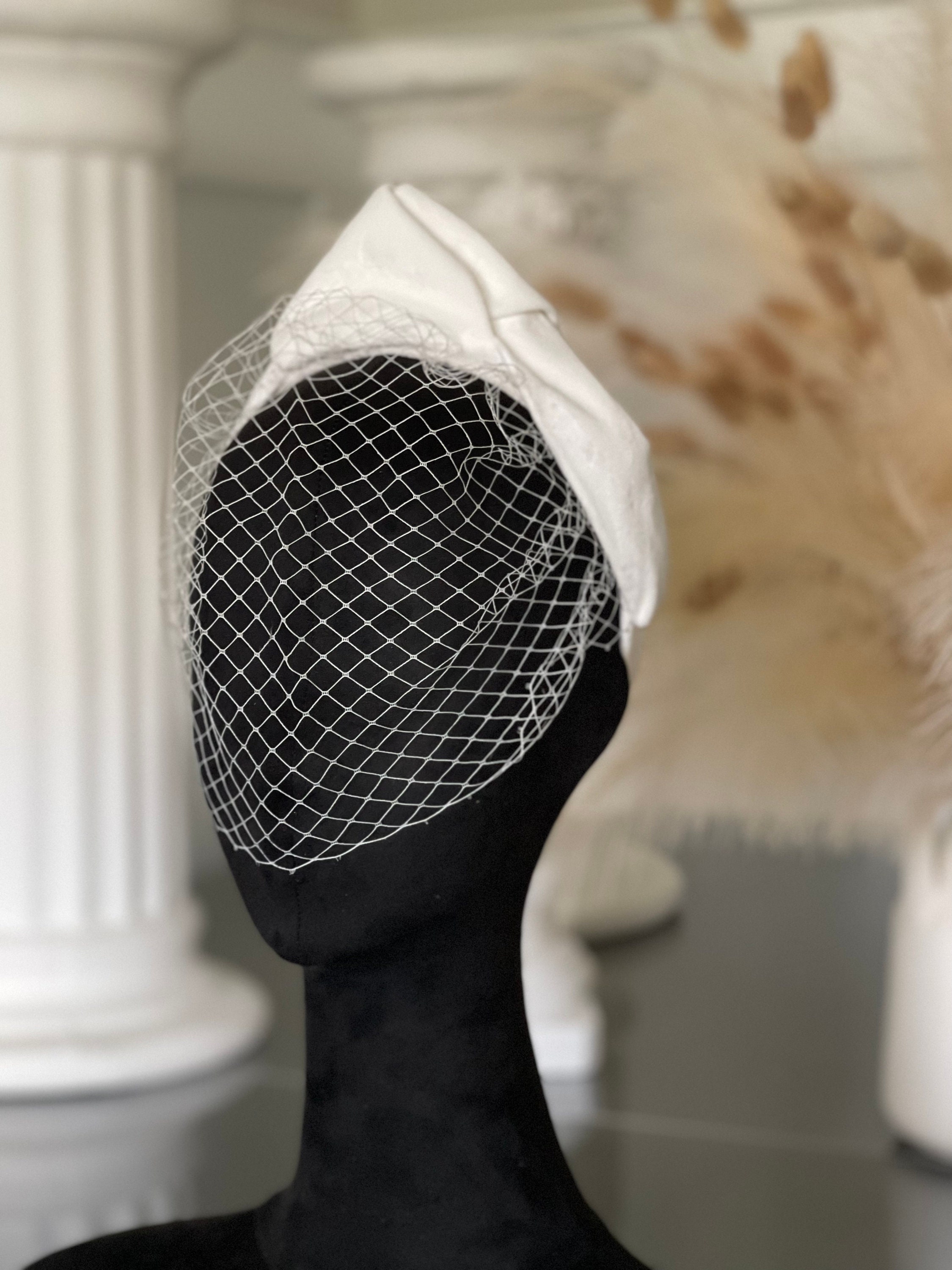 WHITE TOP KNOT Wedding Birdcage Veil Headband British Veil Headband ...
