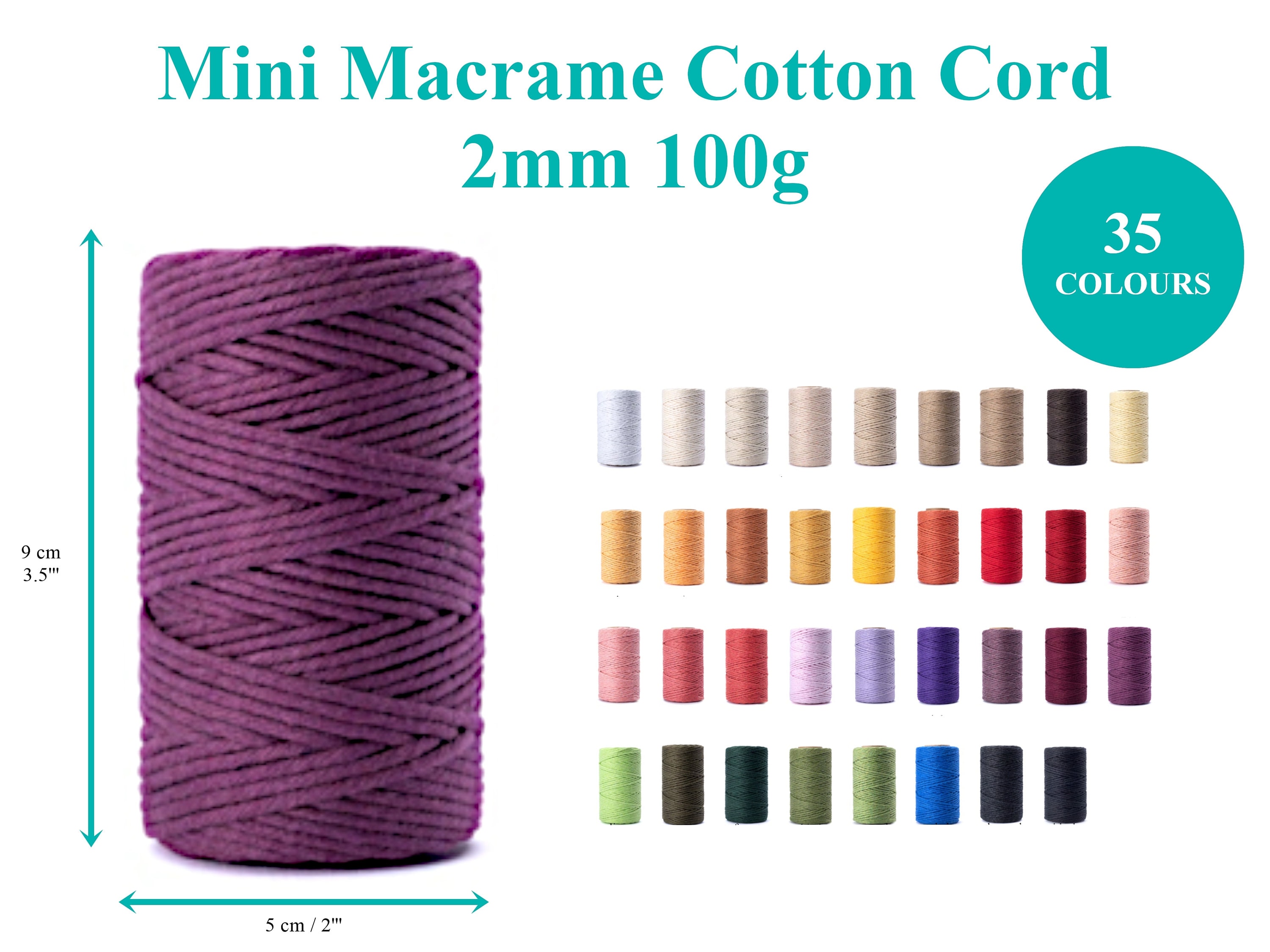 Macrame Cotton Cord 50 M / 2 Mm / 100g Spool / Single Twisted / 35 ...