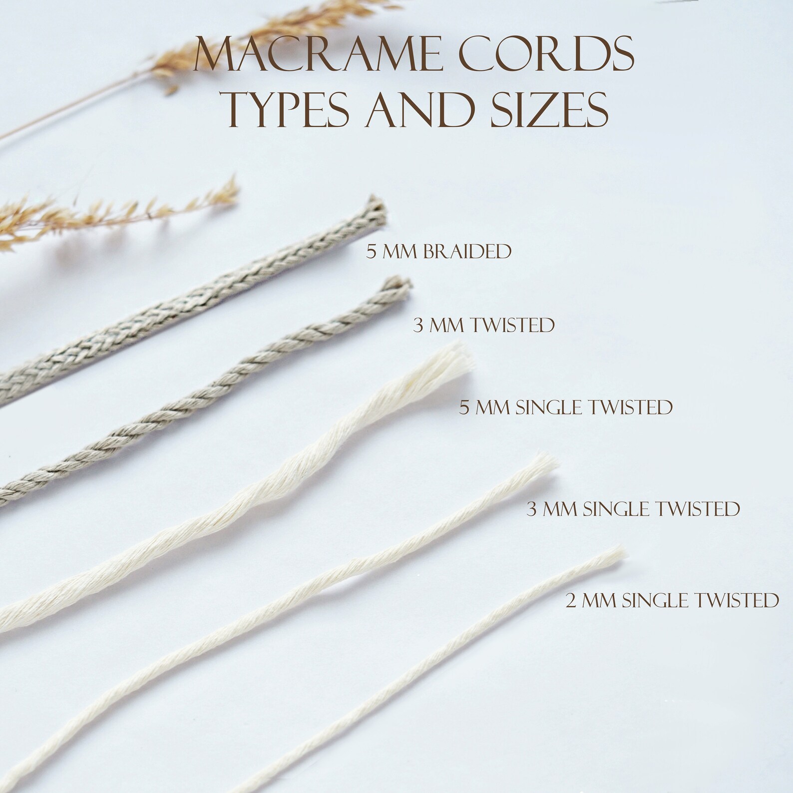 Luxurious Feel Macrame Cotton Cord / 3mm / Single Twisted / 34 Colours ...
