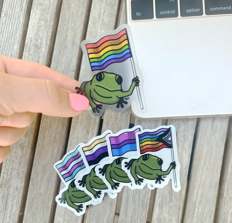 3 Pack Frog With Pride Flag Clear Vinyl Sticker (progressive Pride is ...