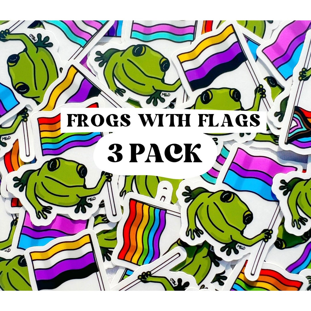 3 Pack Frog With Pride Flag Clear Vinyl Sticker (progressive Pride is ...