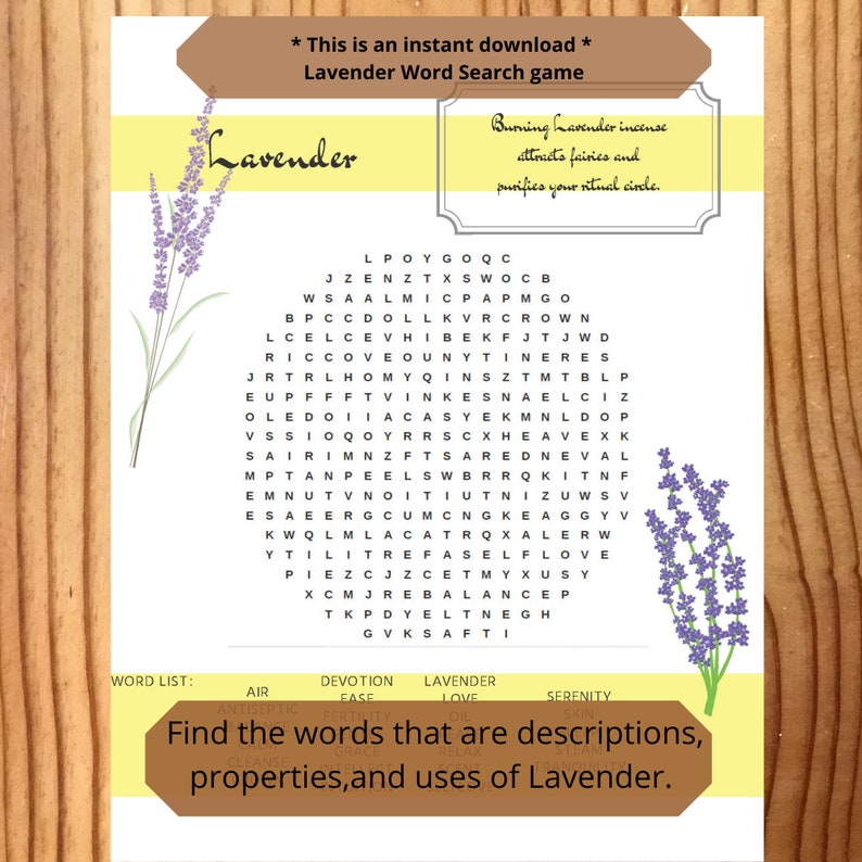 Word Search Digital Download, Printable Game and Coloring Page, Herbal ...