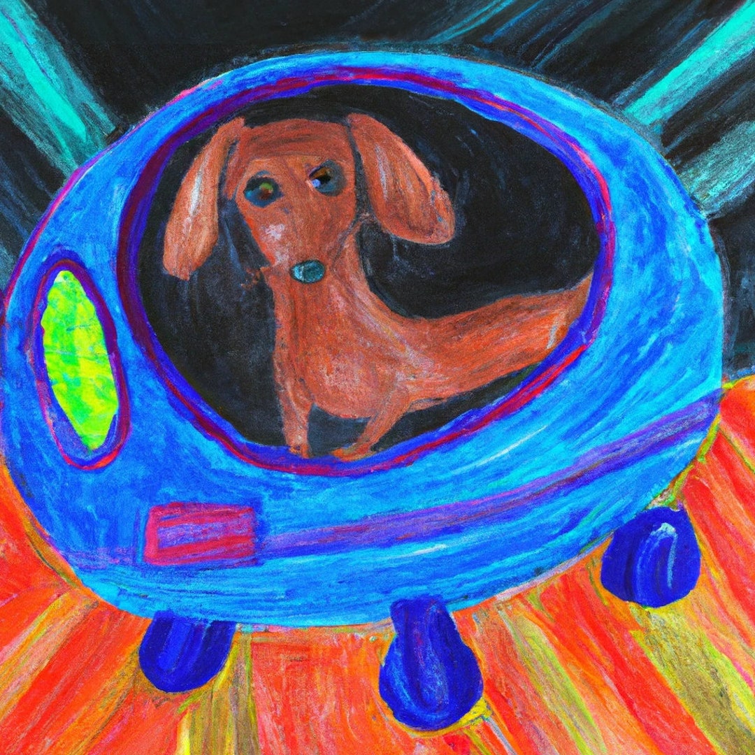 Set of 4 Dachshund in Space / Spaceship Digital Art Prints- Colorful ...