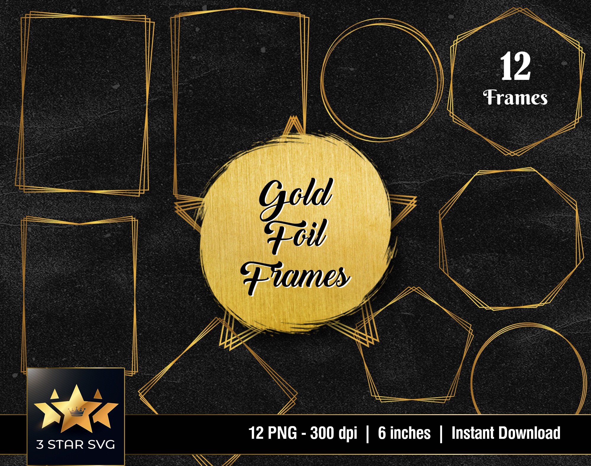 12 Gold Frames Clipart, Gold Wedding Frames, Gold Frames PNG ...