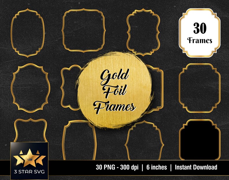 30 Gold Frames Clipart, Gold Clipart, Gold Frames, Gold Wedding Frames ...