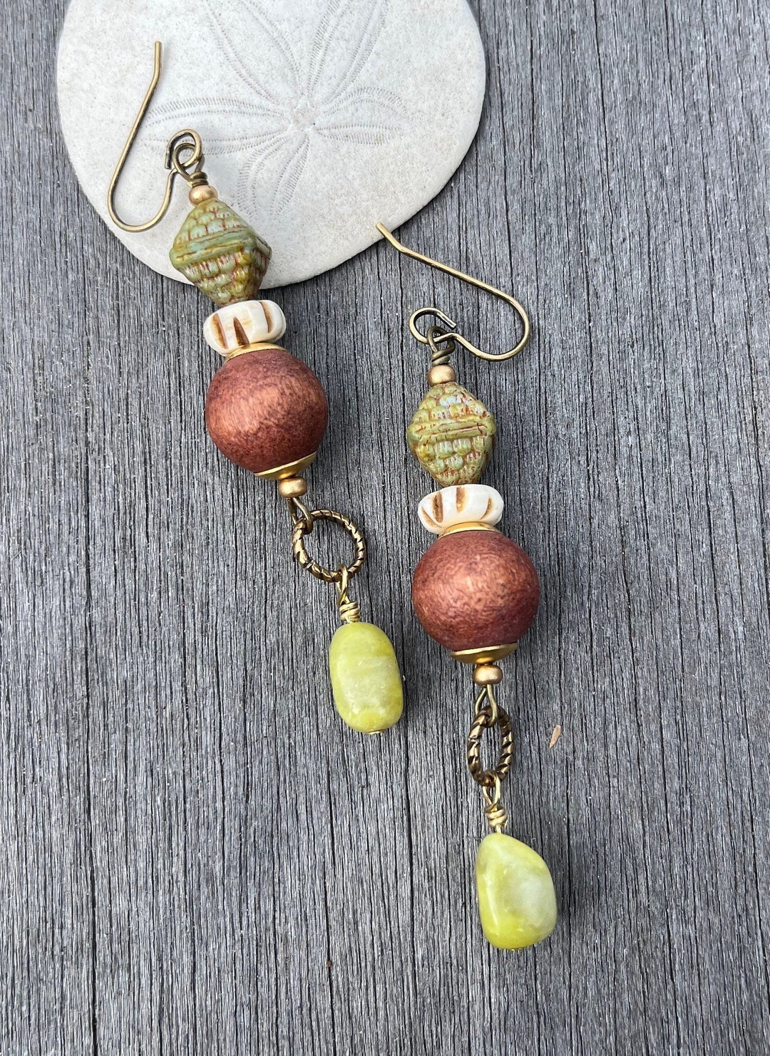 Funky, Rustic, Boho Dangle Earrings,yellow Serpentine Gemstone Earrings ...