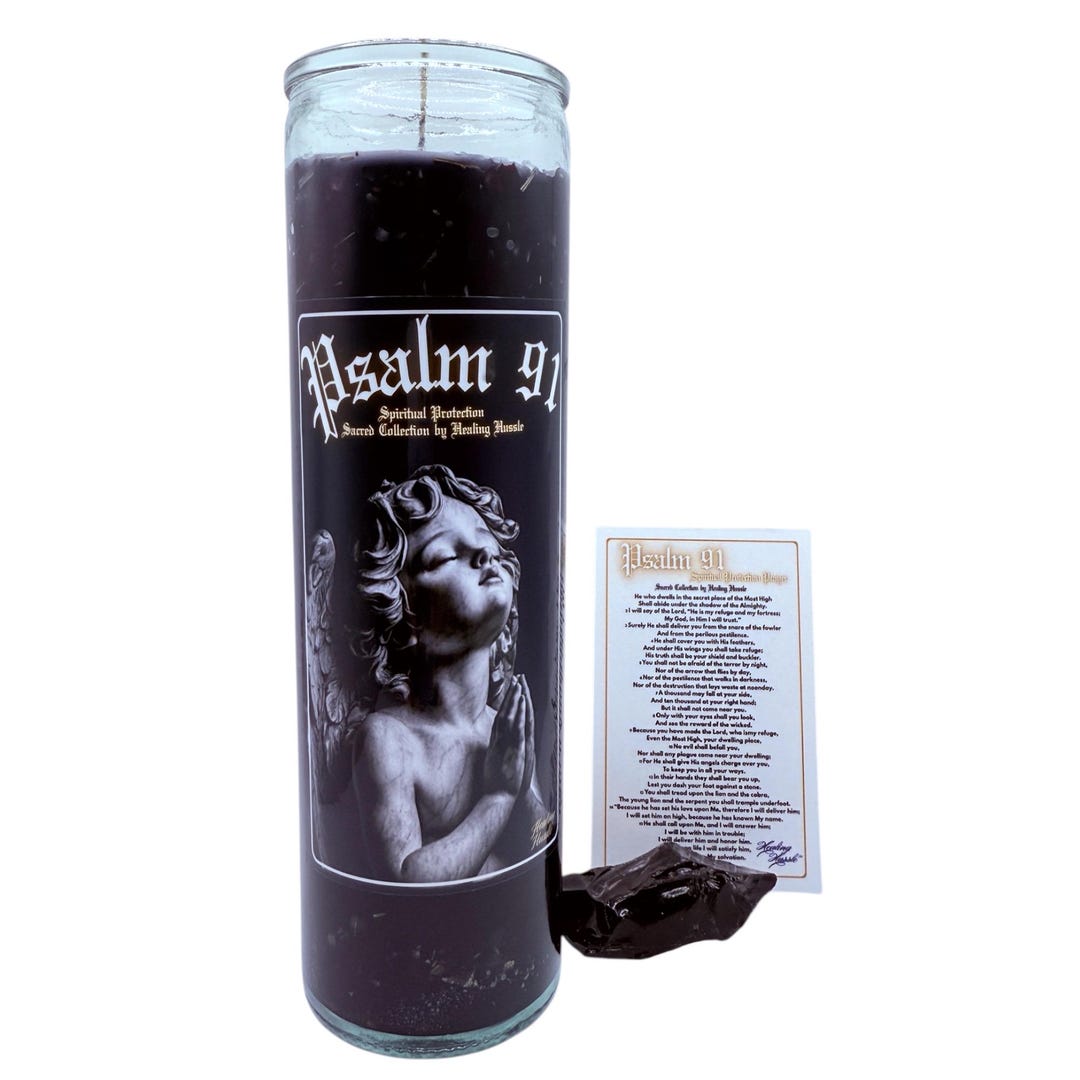 Psalm 91 Protection Candle | Obsidian & Amethyst Infused, Ritual Gift ...