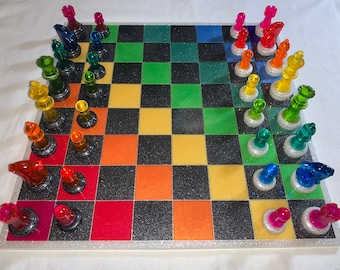 Rainbow Chess Board - Etsy