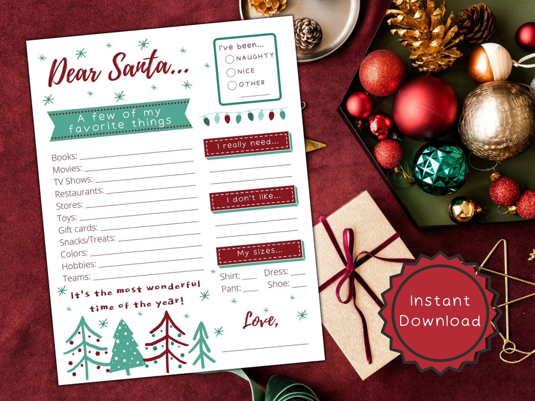 Christmas Wishlist Questionnaire: Letter to Santa, Secret Santa (PDF ...