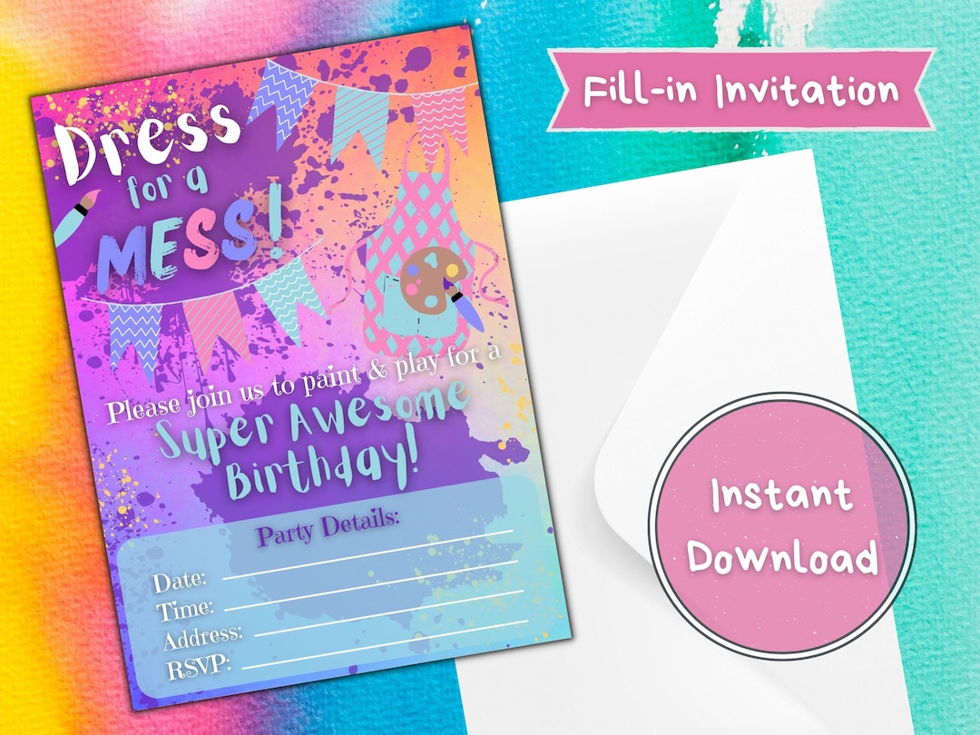 Dress for a Mess Birthday Fill-in Invitation Paint Party - Etsy