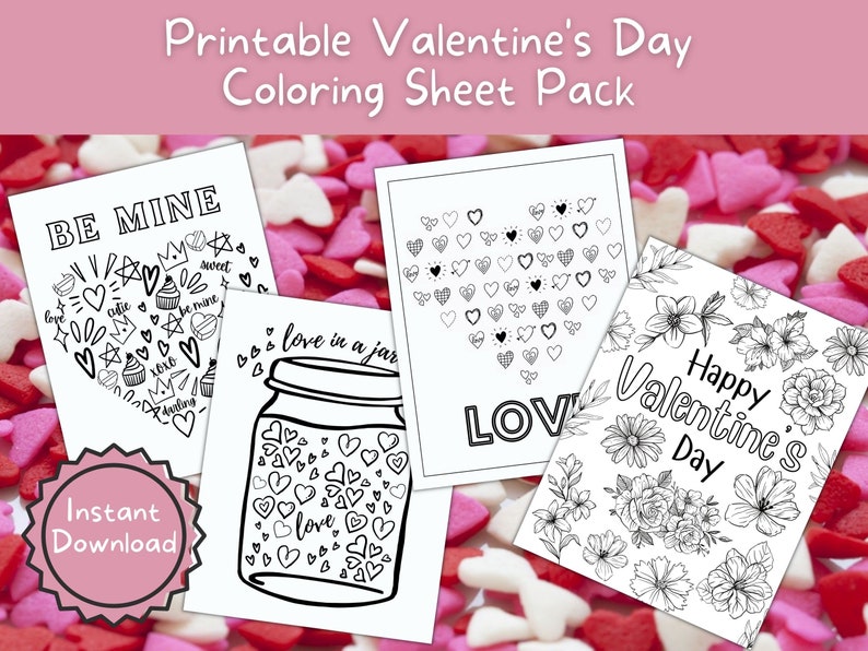 Printable Valentine's Day Coloring Sheet Pack | Adult Coloring | Kids ...