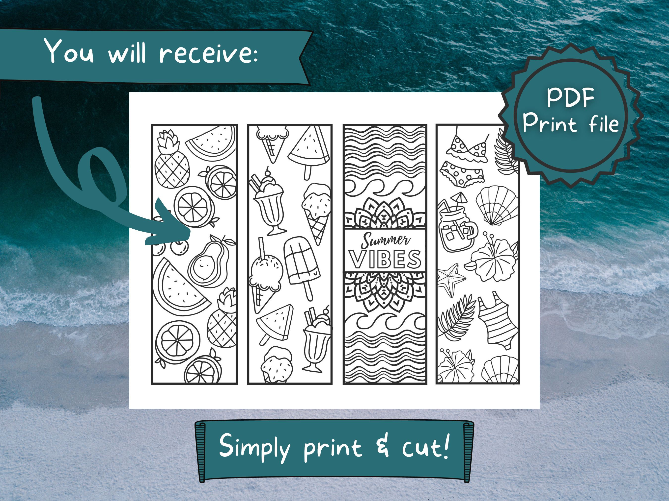 Summer Coloring Bookmarks: Printable DIY Activity (PDF) - Etsy