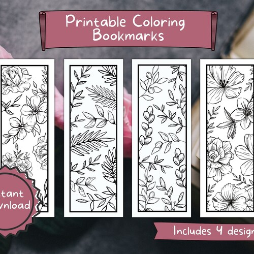 Printable Coloring Bookmarks Etched Flower Theme Floral and - Etsy