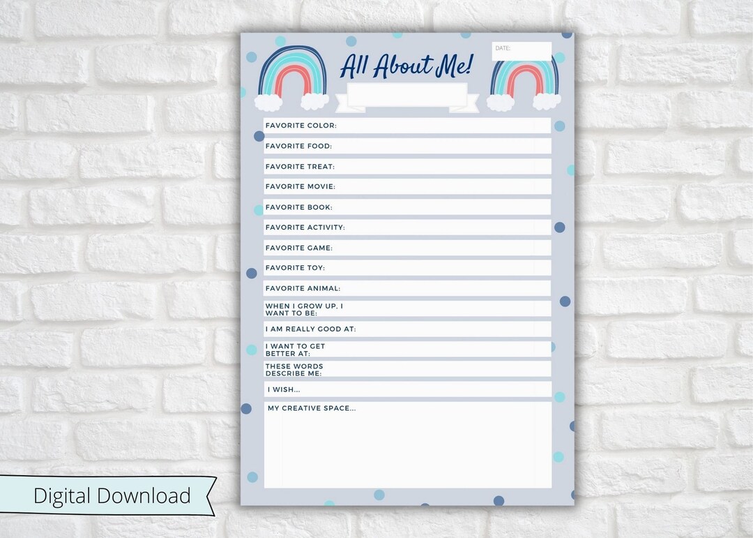 Child Interview Printable: All About Me Questionnaire (digital Download ...