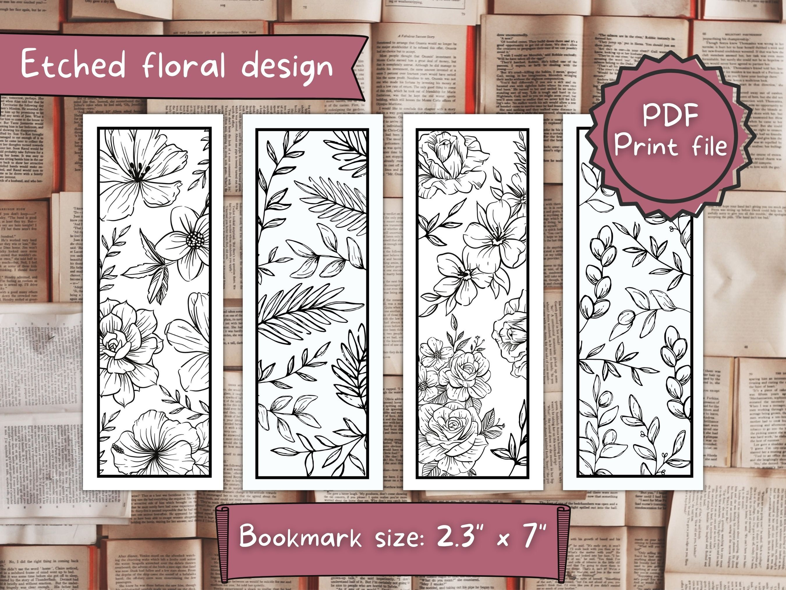 Printable Coloring Bookmarks Etched Flower Theme | Floral and Leaves ...
