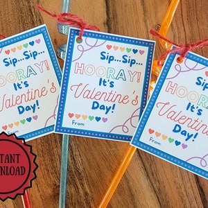 Silly Straw Valentine Printable Tag DIY Valentine Sip Sip | Etsy